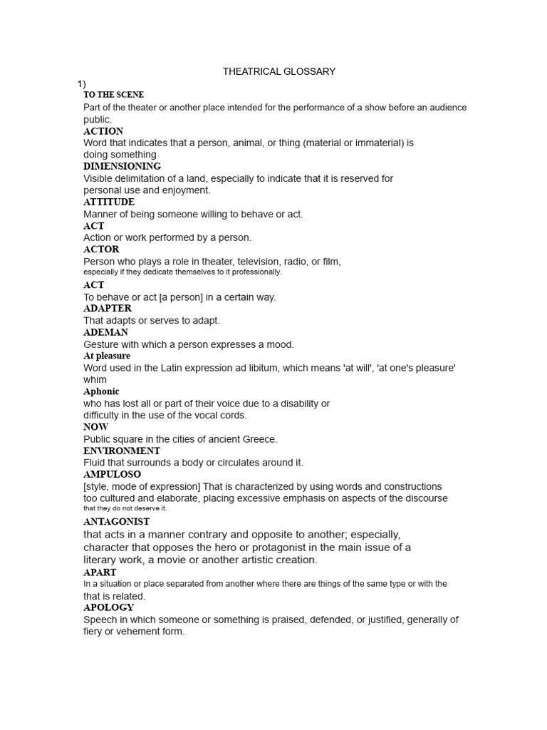 Theatrical Glossary of Terms | PDF | Theatre | Puppets