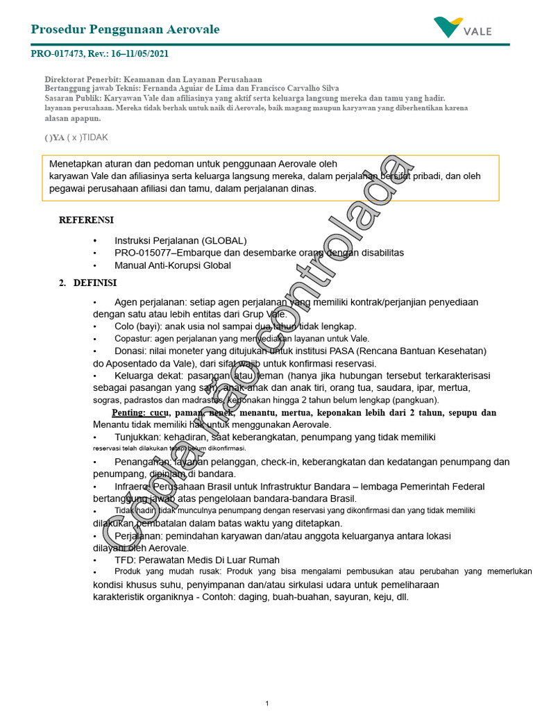 Prosedur Penggunaan Aerovale untuk Karyawan | PDF