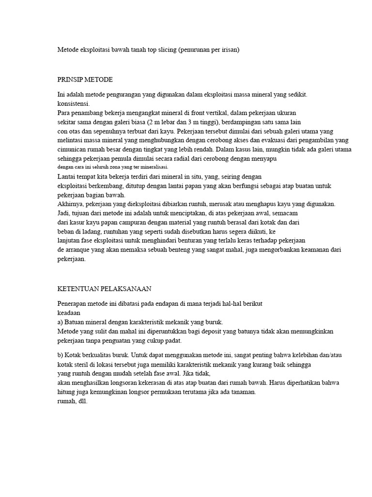 Metode Top Slicing dalam Eksploitasi Mineral | PDF