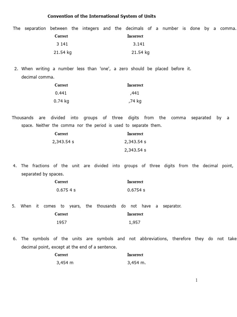 International System of Units Guidelines | PDF | Decimal | Numbers