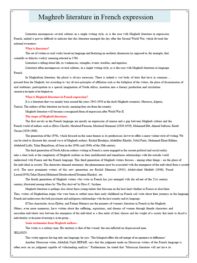 Maghrebian Literature in French | PDF | Maghreb | Liberal Arts Education