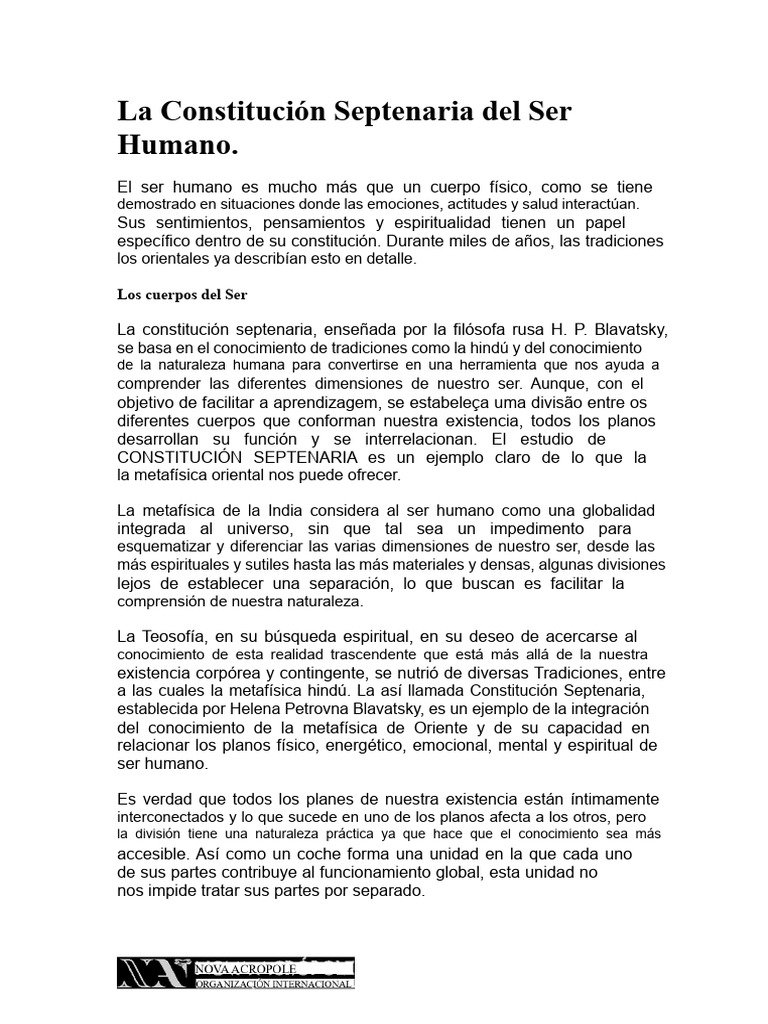 La Constitución Septenaria Del Ser Humano | PDF | Mente | Teosofía