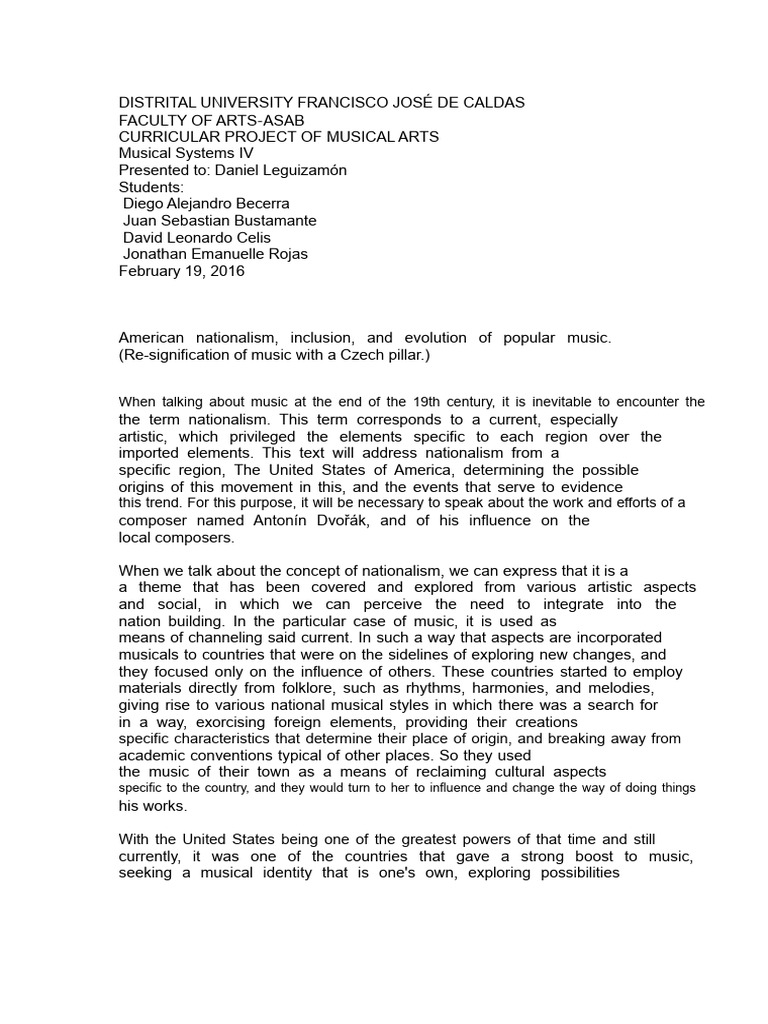 American Nationalism. Inclusion and Evolution of Popular Music. (Re ...