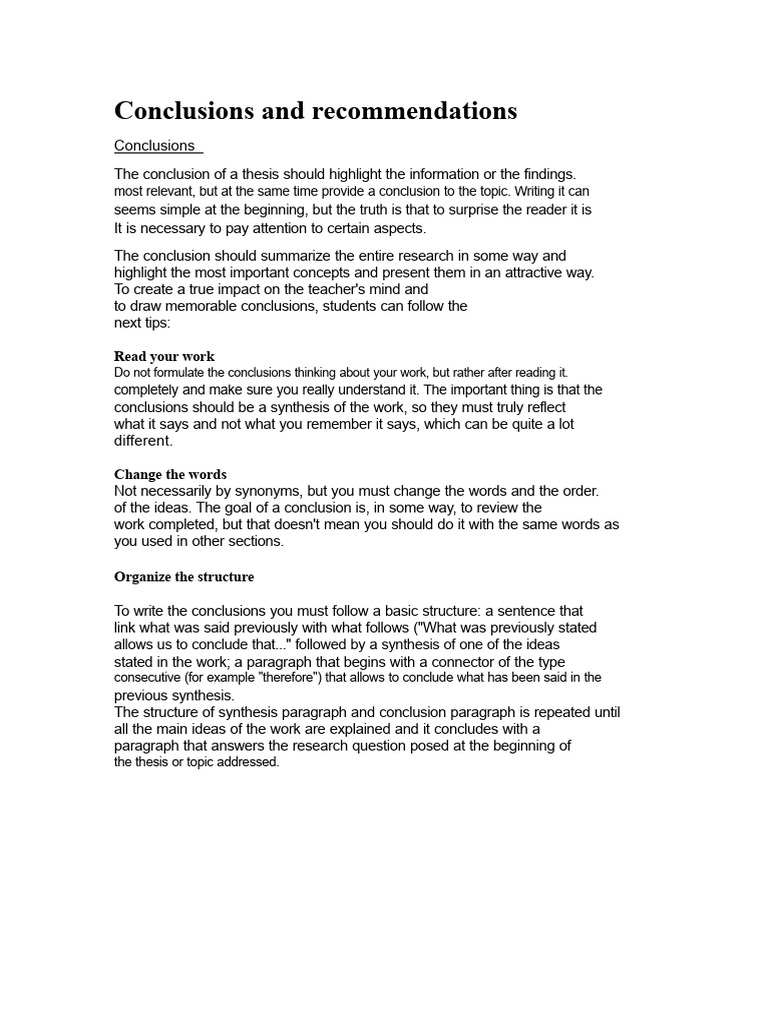 Thesis Conclusions and Recommendations Guide | PDF | Apa Style | Thesis