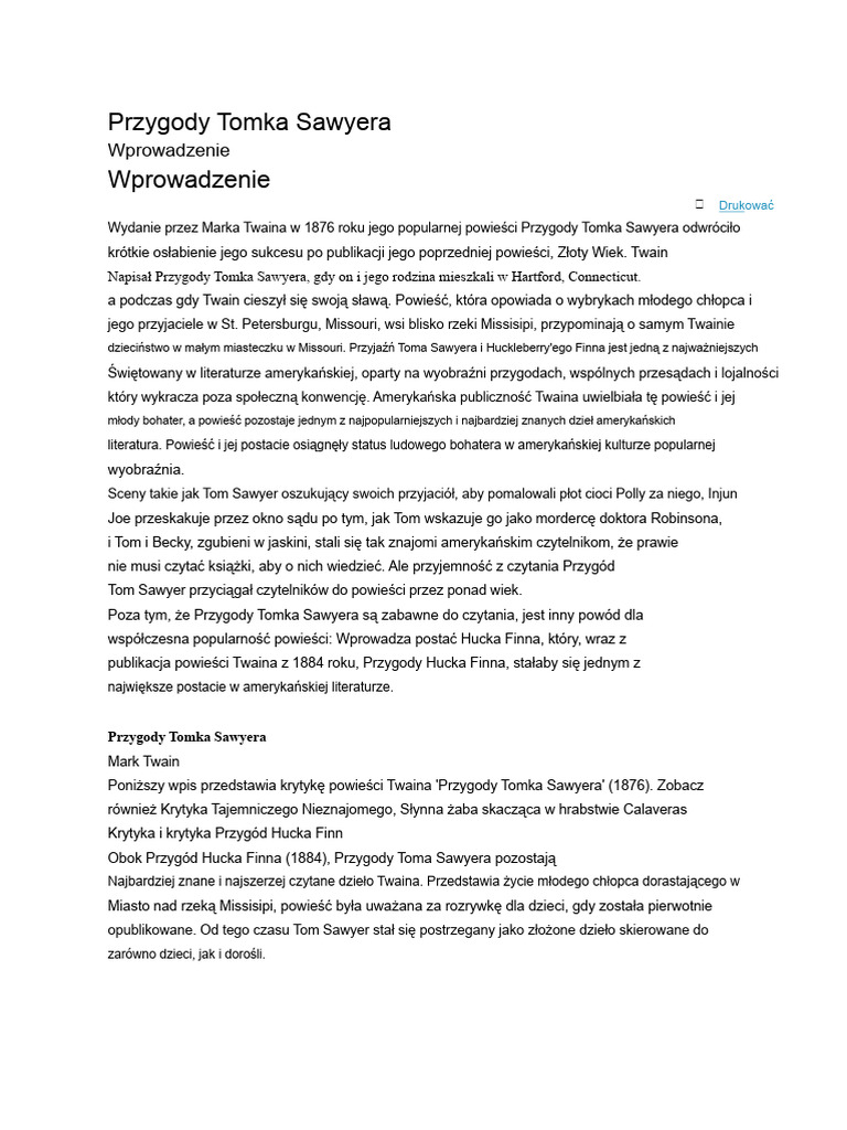 Przygody Tomka Sawyera | PDF
