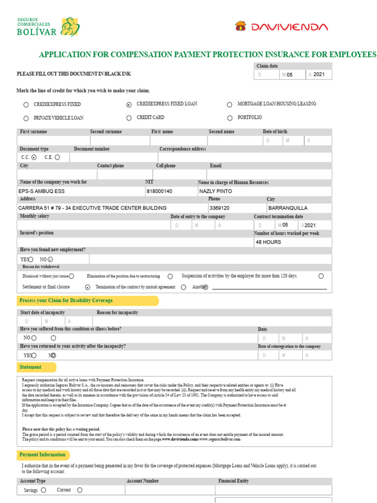 Employee Compensation Insurance Claim Form | PDF | Employment | Insurance
