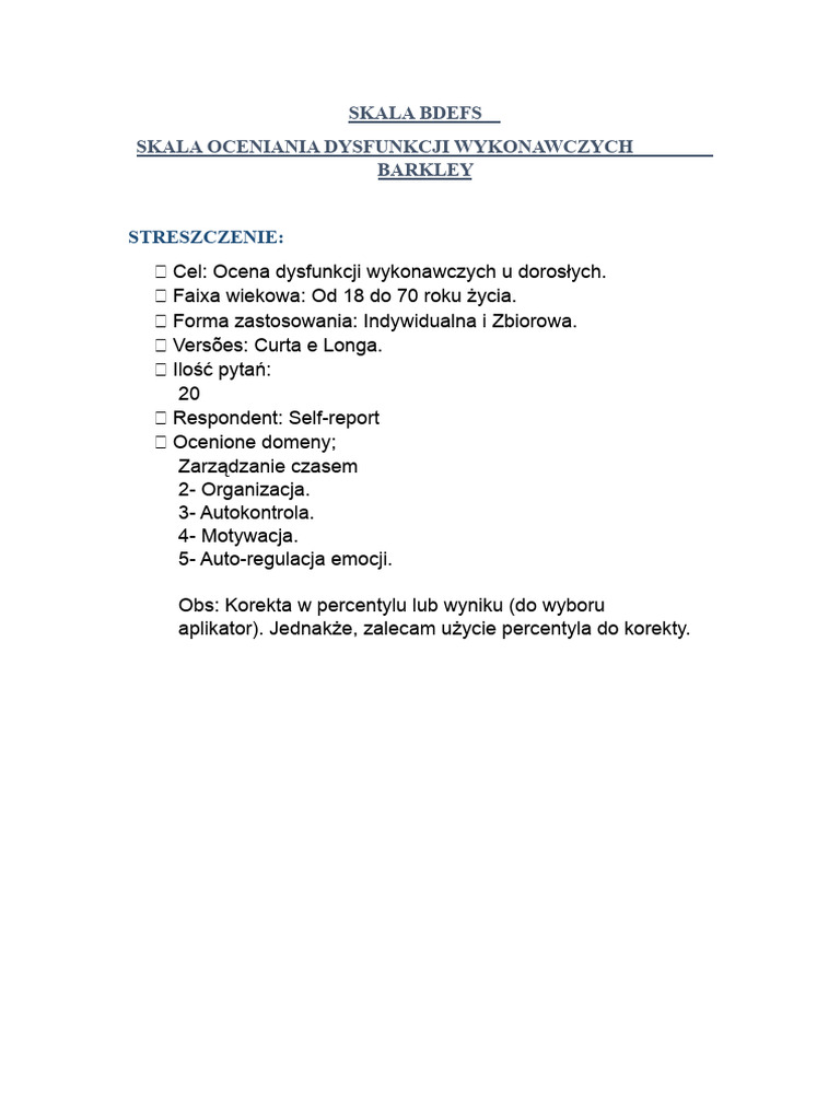 Streszczenie - Skala Bdefs | PDF