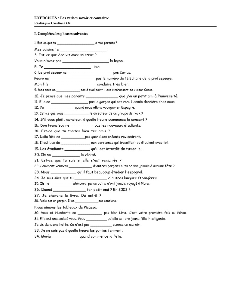 Exercices sur savoir et connaître | PDF