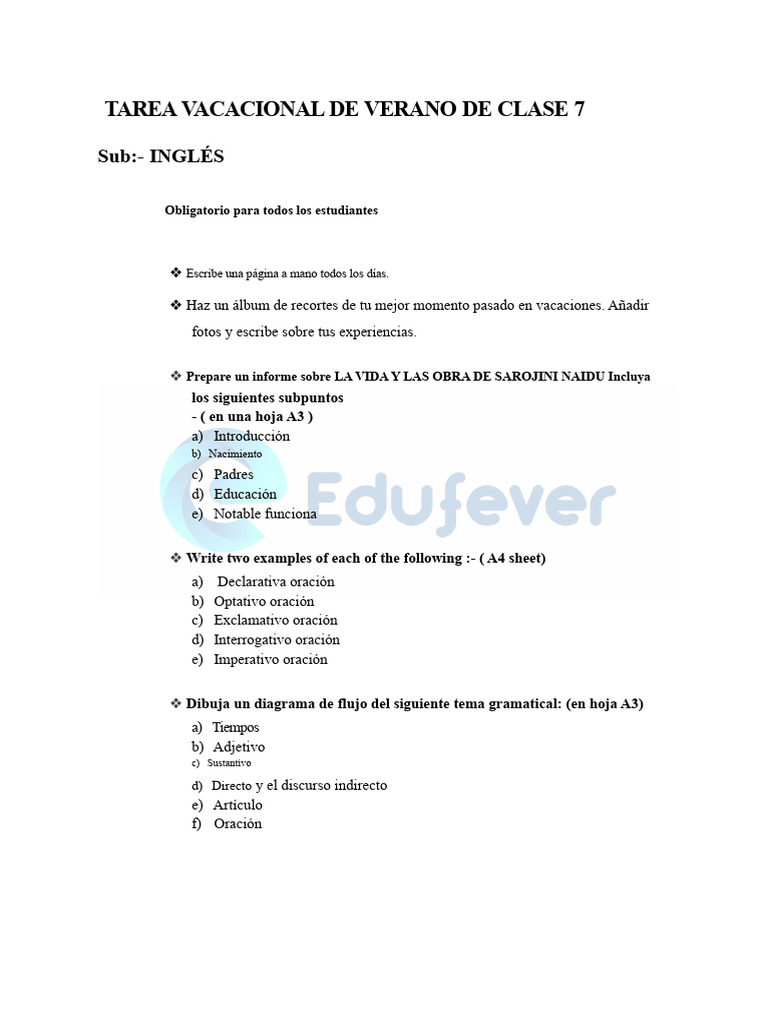Tarea de vacaciones de verano de clase 7 | PDF | Alimentos | Tierra