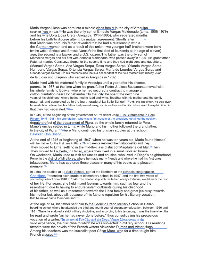 Biography of Mario Vargas Llosa | PDF