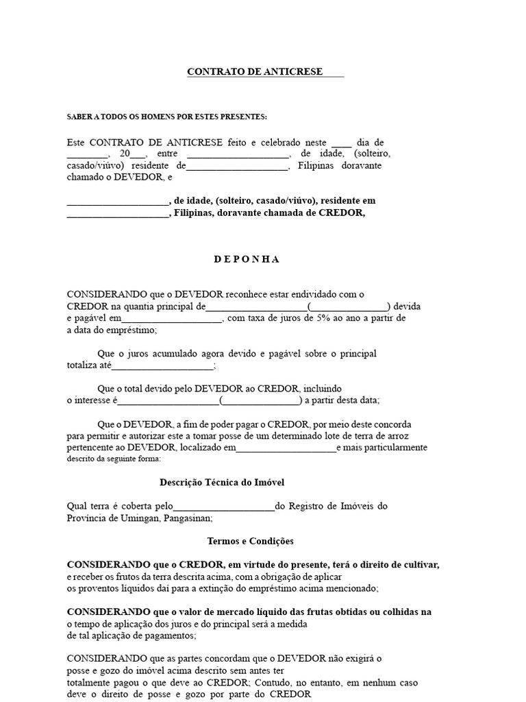Contrato de Anticrese | PDF | Empréstimos | Crédito
