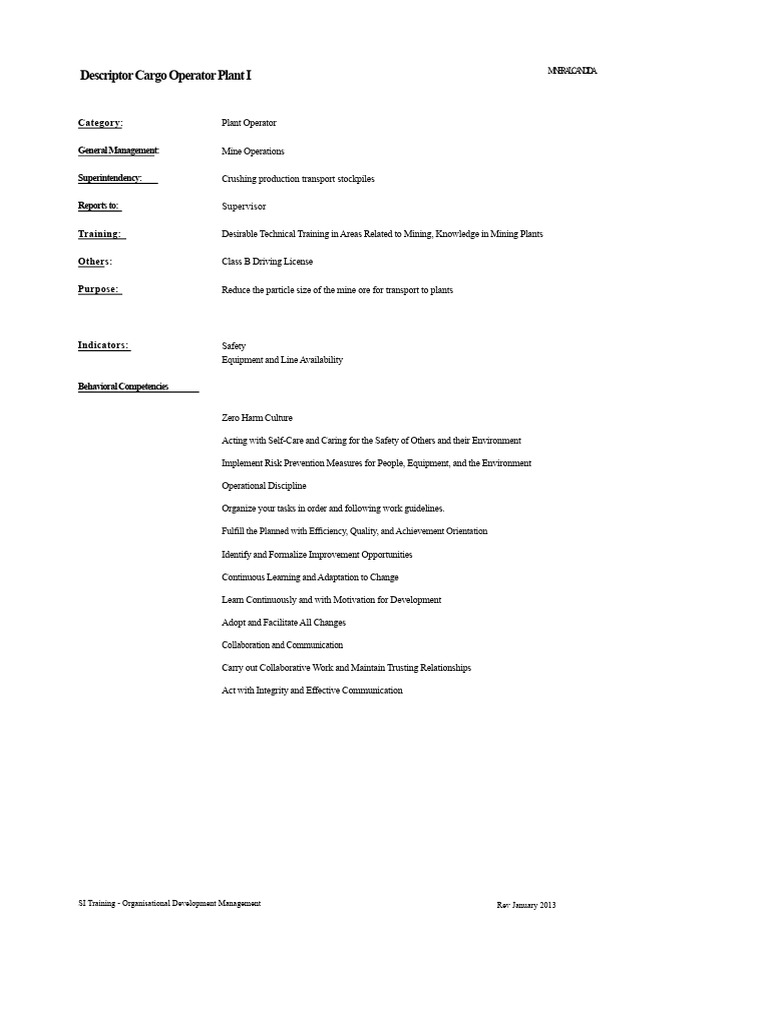 Mineral Plant Operator Responsibilities | PDF | Mining | Safety