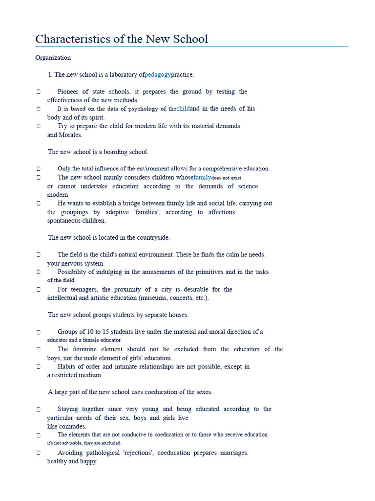 Characteristics of the New School Model | PDF | Knowledge | Teachers