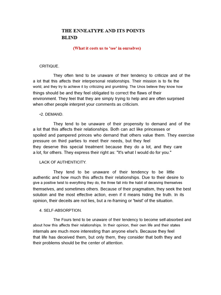 Enneagram Blind Spots and Relationships | PDF | Thought | Deception
