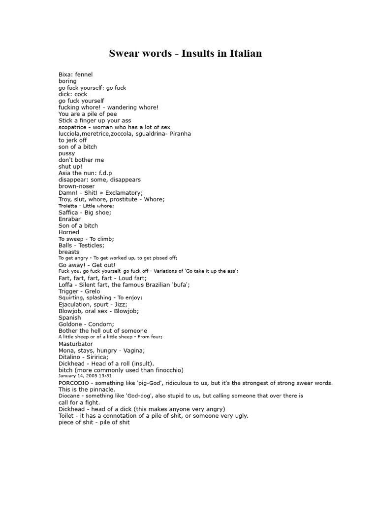 Italian Swear Words and Insults Guide | PDF | Profanity | Human ...