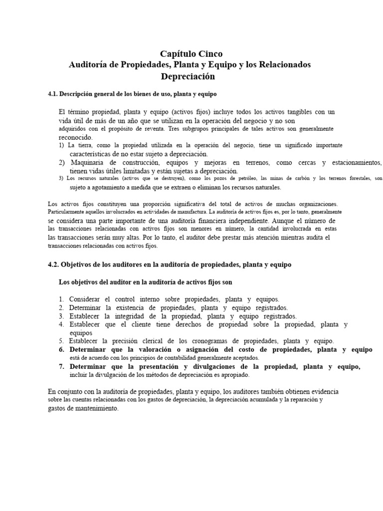 5-Auditoría 2 - Capítulo Cinco | PDF | Depreciación | Auditoría