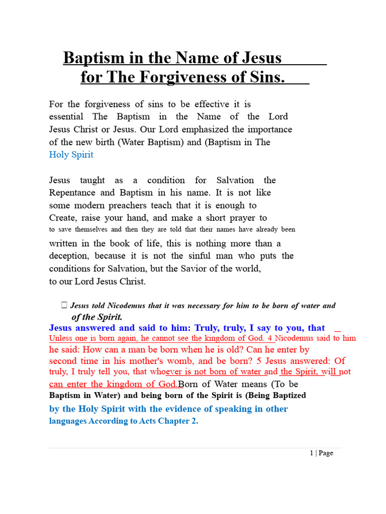 The Baptism in The Name of Jesus | PDF | Baptism | Jesus