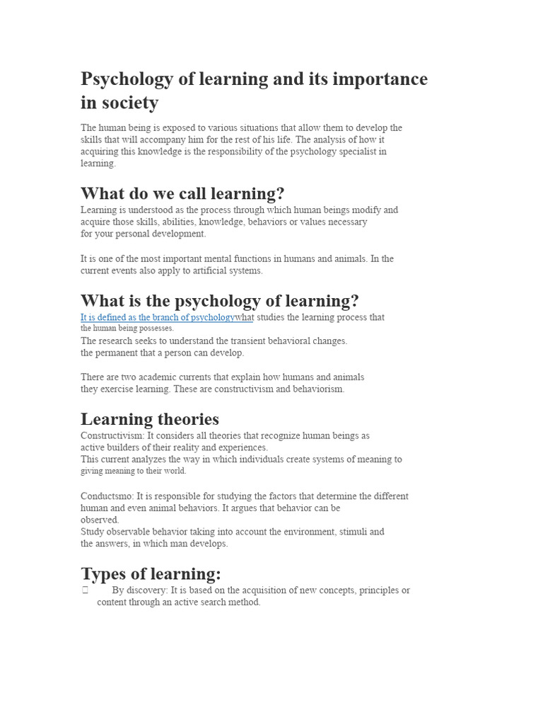Importance of Learning in Psychology | PDF | Learning | Psychology