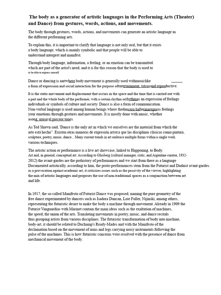 Body Language in Performing Arts | PDF | Body Language | Gesture