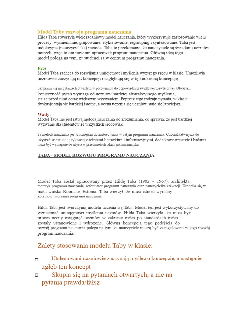Model Taby rozwoju programu nauczania | PDF