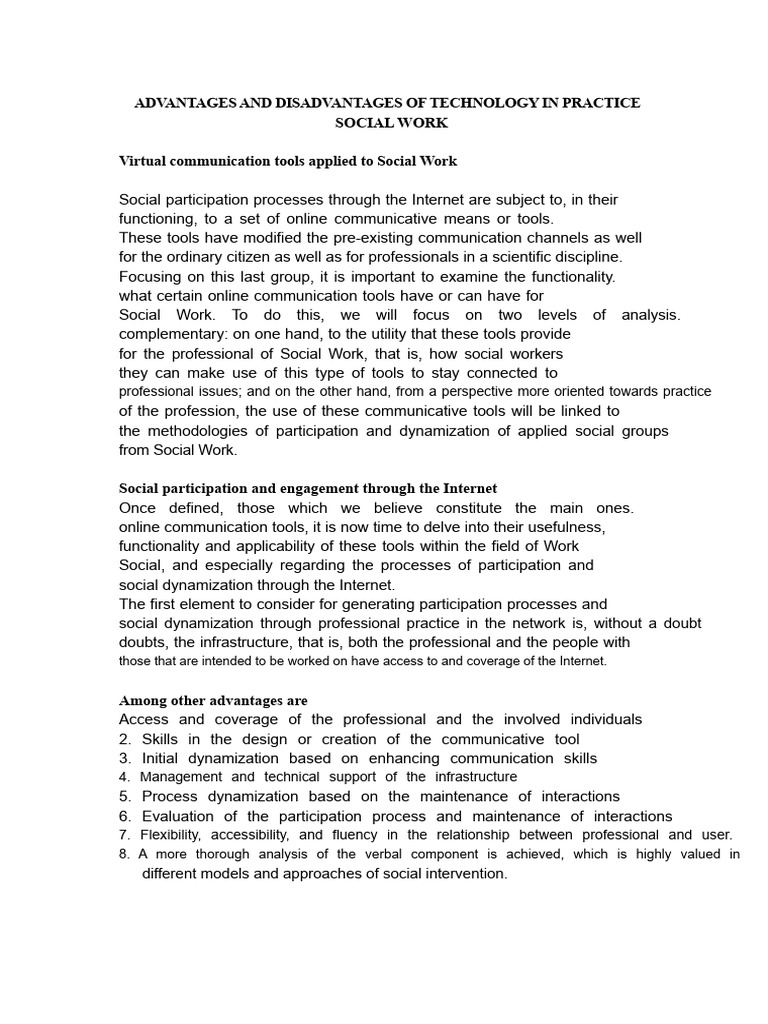 Technology in Social Work: Pros & Cons | PDF | Social Work | Communication