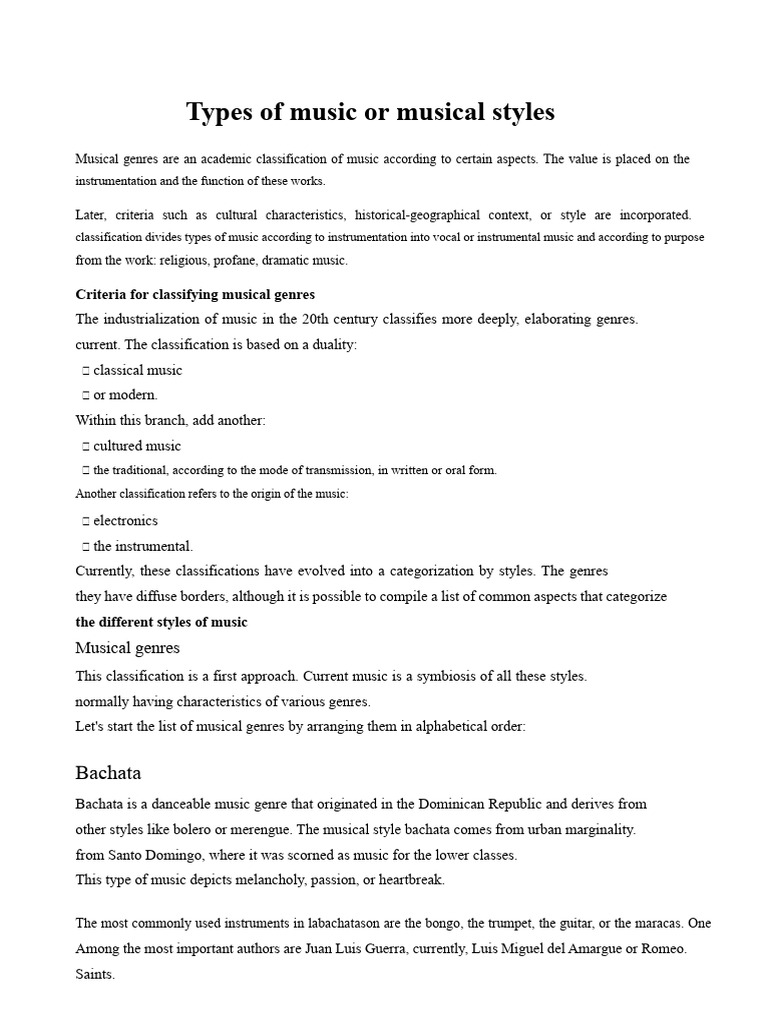 Types of Music or Musical Styles | PDF | Musicology | Musical Subgenres