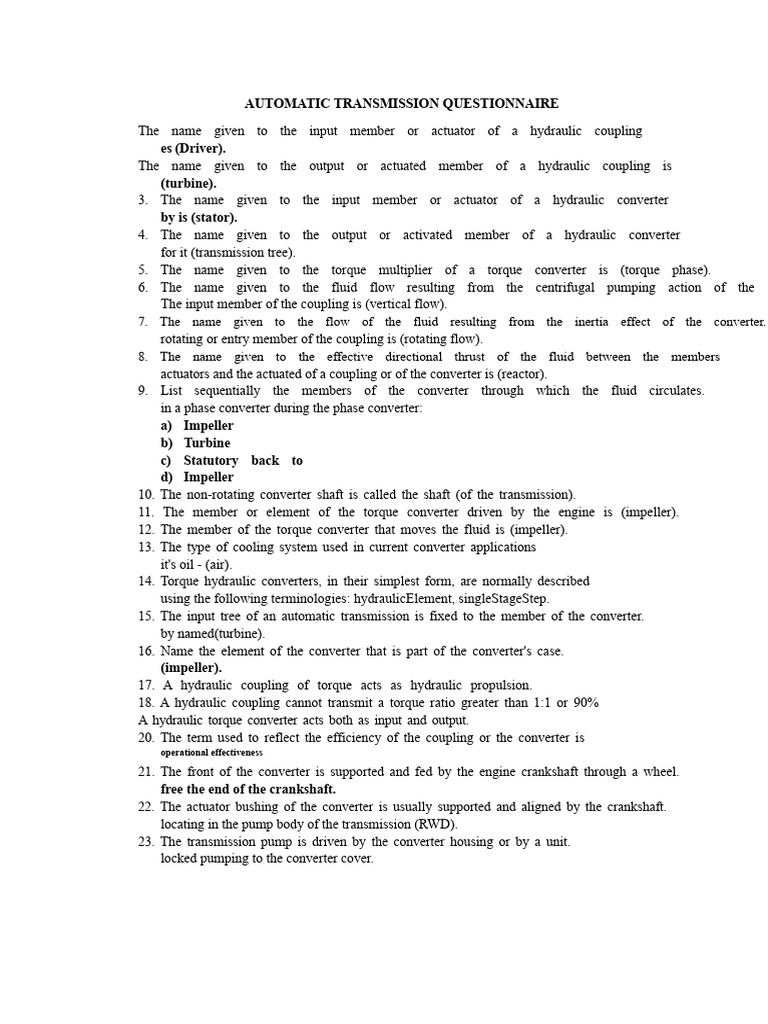 Questionnaire On Automatic Transmissions | PDF | Vehicles | Vehicle ...