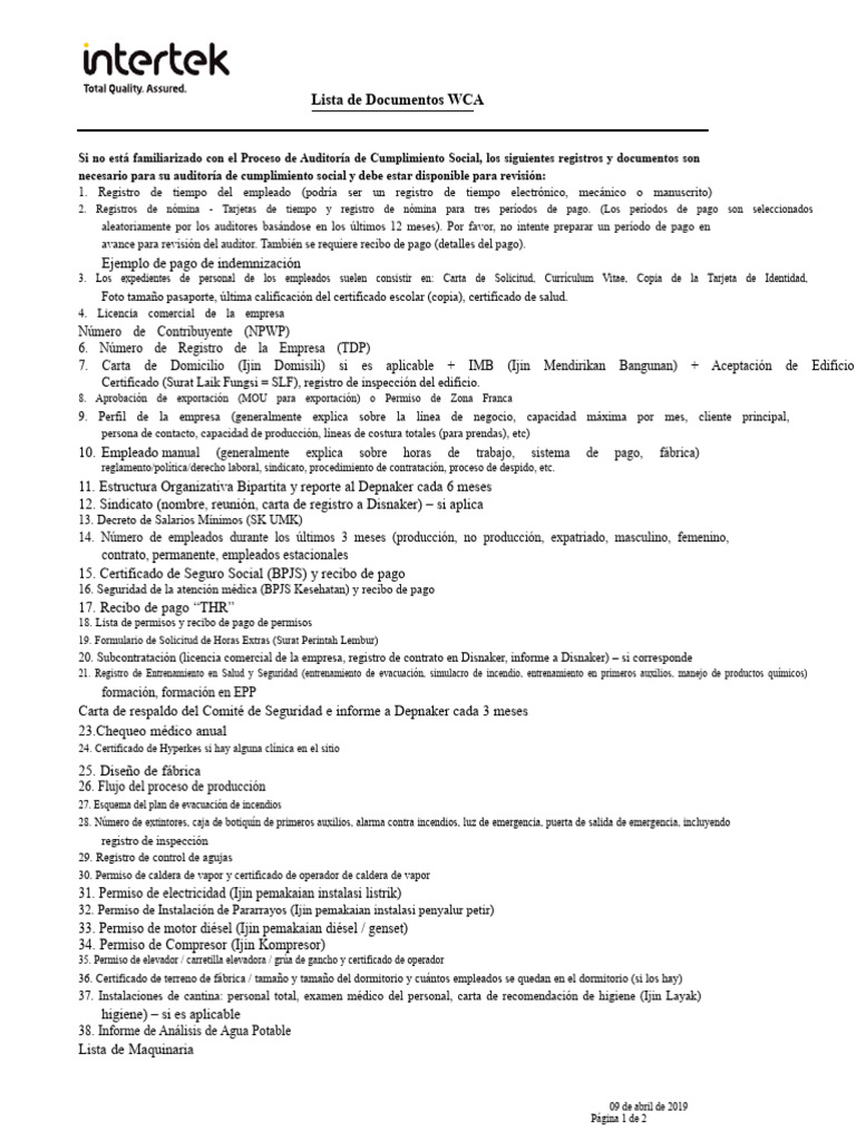 Lista de Documentos WCA | PDF | Auditoría