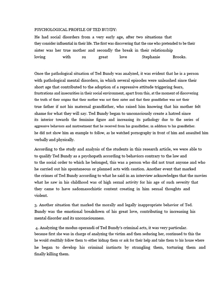 Ted Bundy's Psychological Profile Analysis | PDF | Psychopathy | Crimes