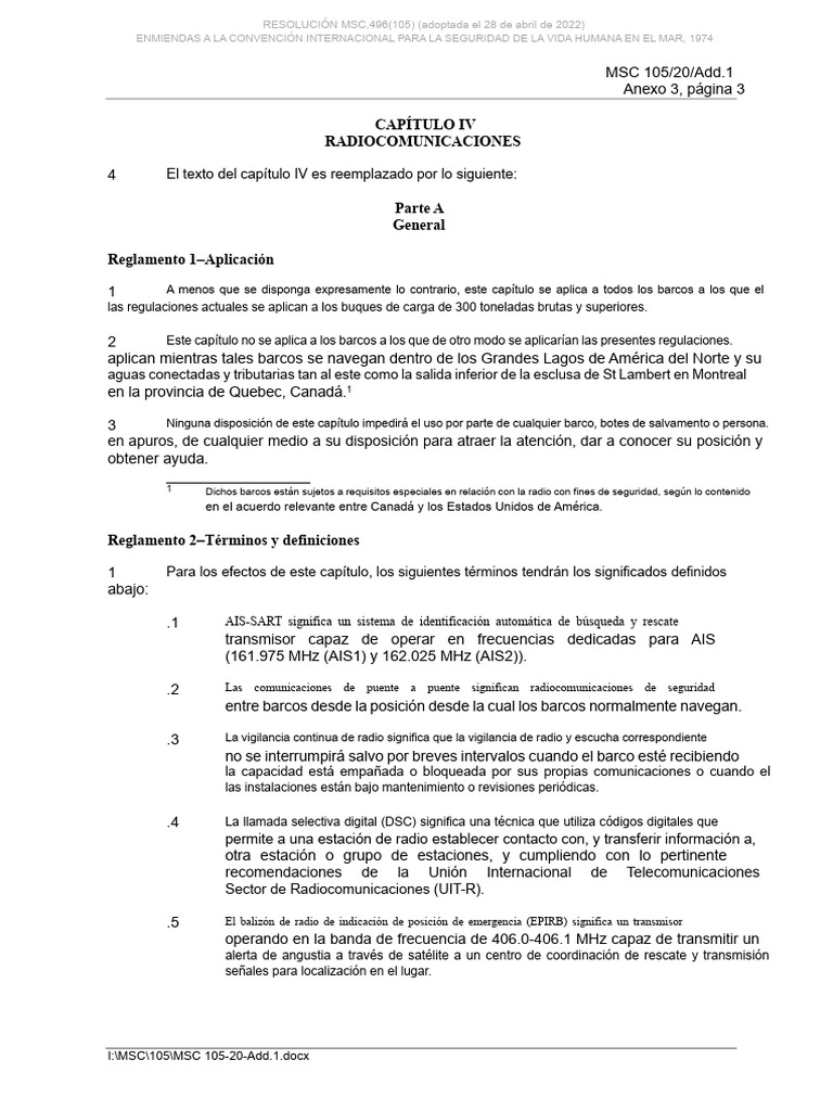 SOLAS Capítulo IV Radiocomunicación - 1 de Enero de 2024 | PDF | Electrónica | Telecomunicaciones