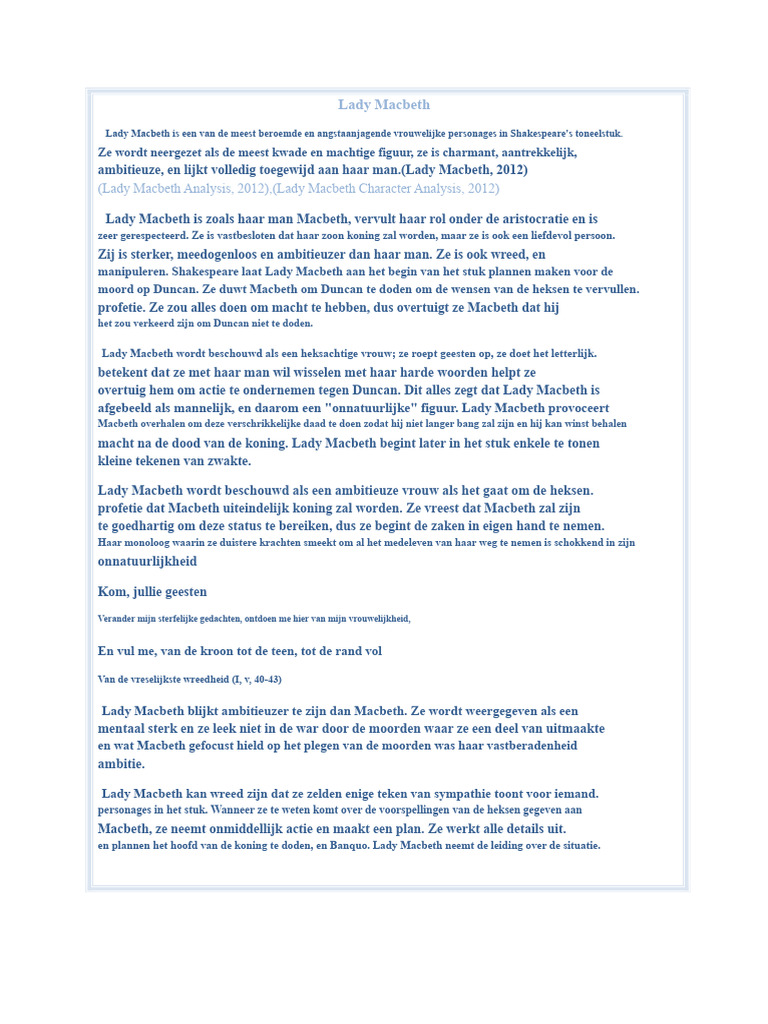 Het Karakter Van Lady Macbeth | PDF