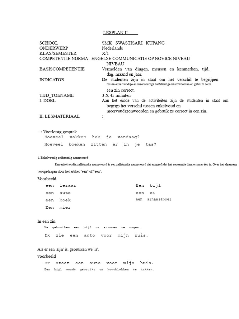 LESSON PLAN Enkelvoud-Meervoud | PDF
