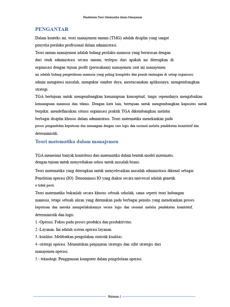 Teori Matematika Manajemen | PDF