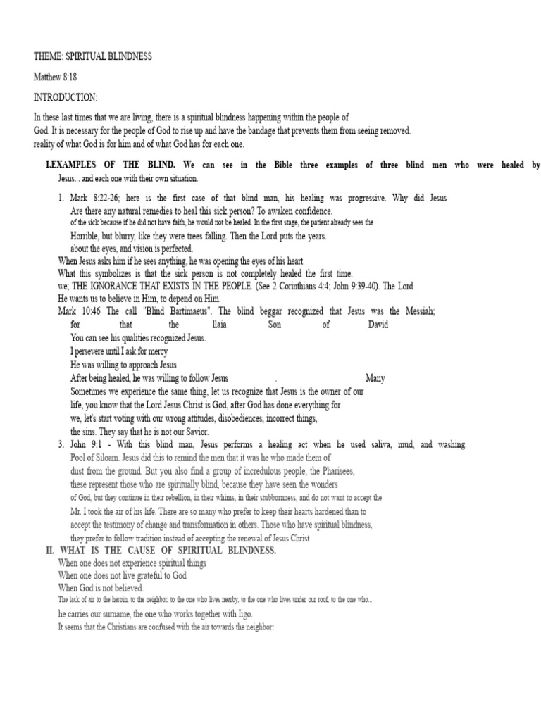 Spiritual Blindness | PDF | Jesus | Visual Impairment