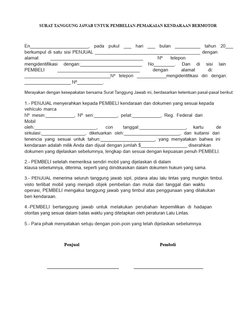 Surat Tanggung Jawab Pembelian Kendaraan | PDF