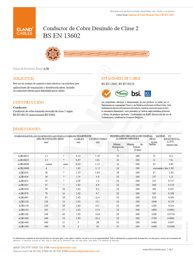 Bare Copper Class 2 Conductor Bs en 13602 PDF | PDF | Conductor ...