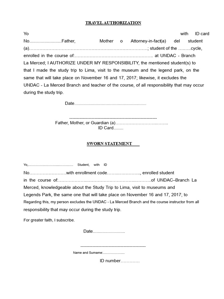 Travel Authorization for Study Trip | PDF