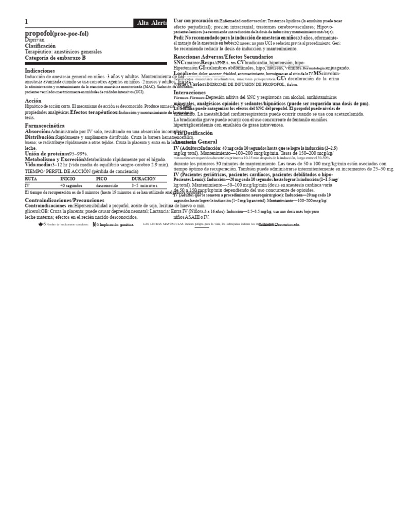 Uso y Precauciones del Propofol en Anestesia | PDF | Medicina CLINICA ...