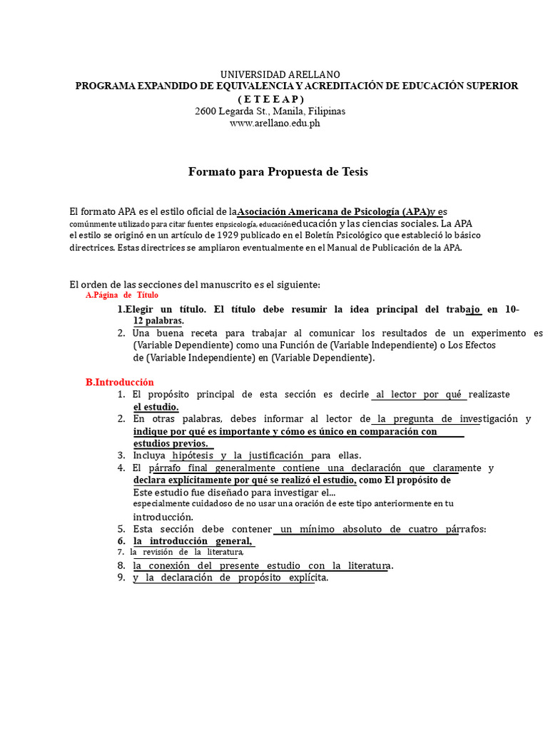 Formato APA para Propuestas de Tesis | PDF | Estilo apa | Diseño