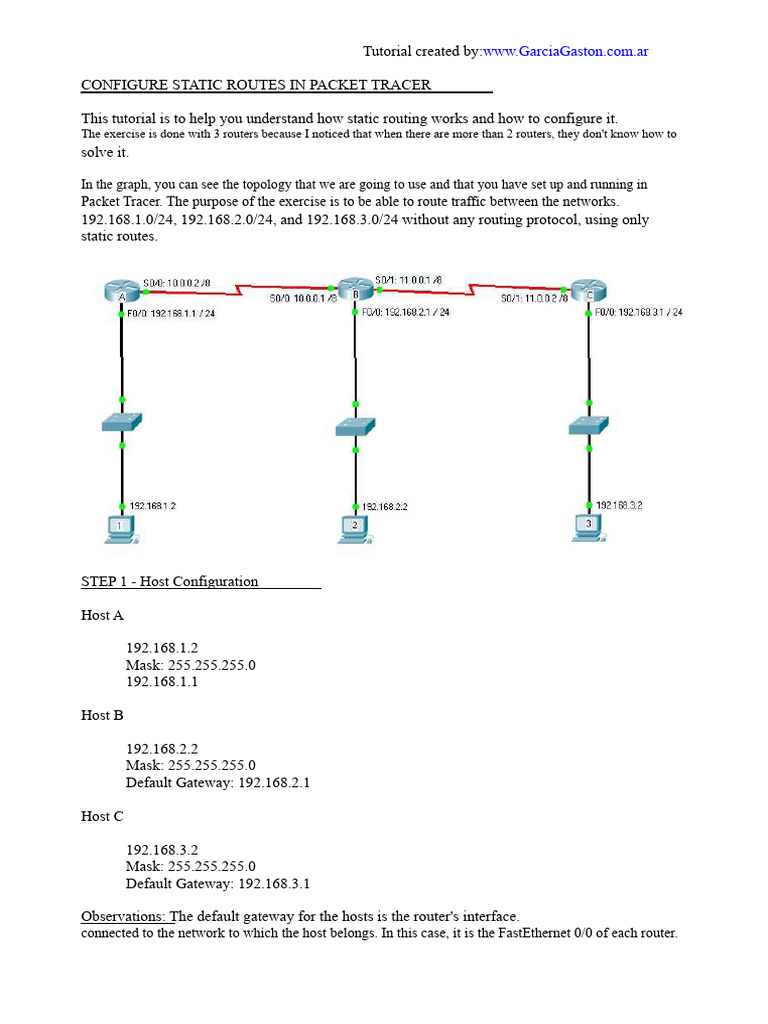 Static Routes in Packet Tracer | PDF | Router (Computing) | Ip Address