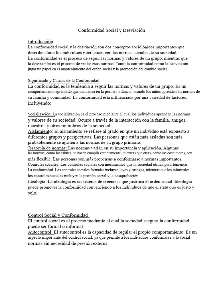 Conformidad Social y Desviación | PDF | Desviación (sociología ...