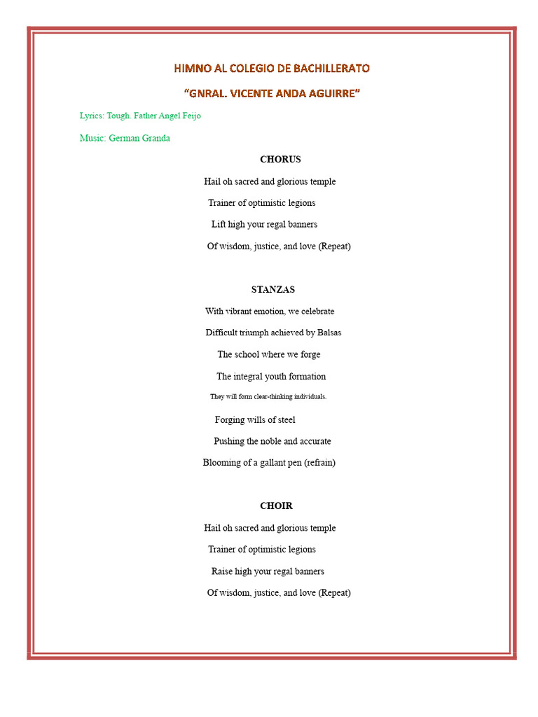 Hymn To The General High School Vicente Anda Aguirre | PDF