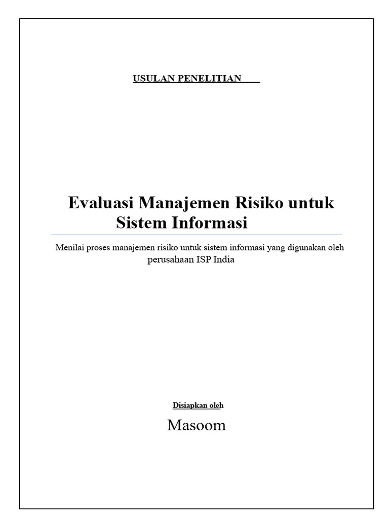 Manajemen Risiko Dalam Proyek TI (Proposal Penelitian) | PDF