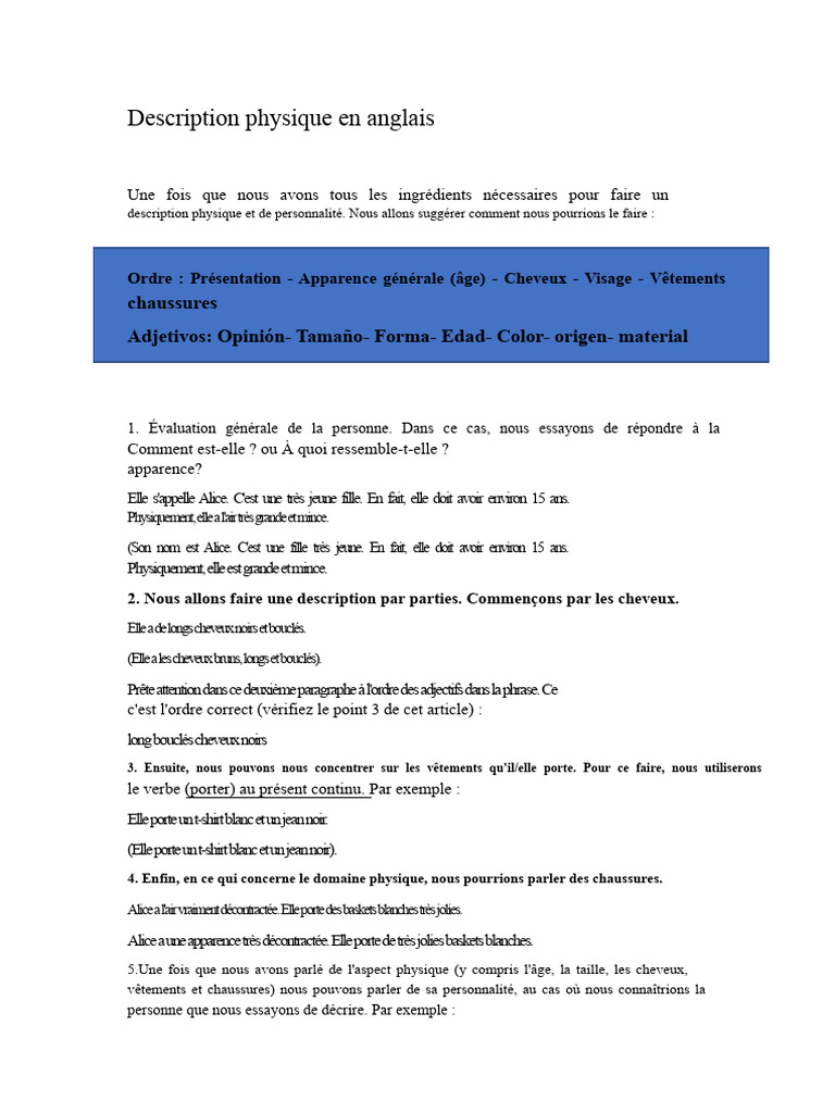 Description physique en anglais | PDF | Cheveux