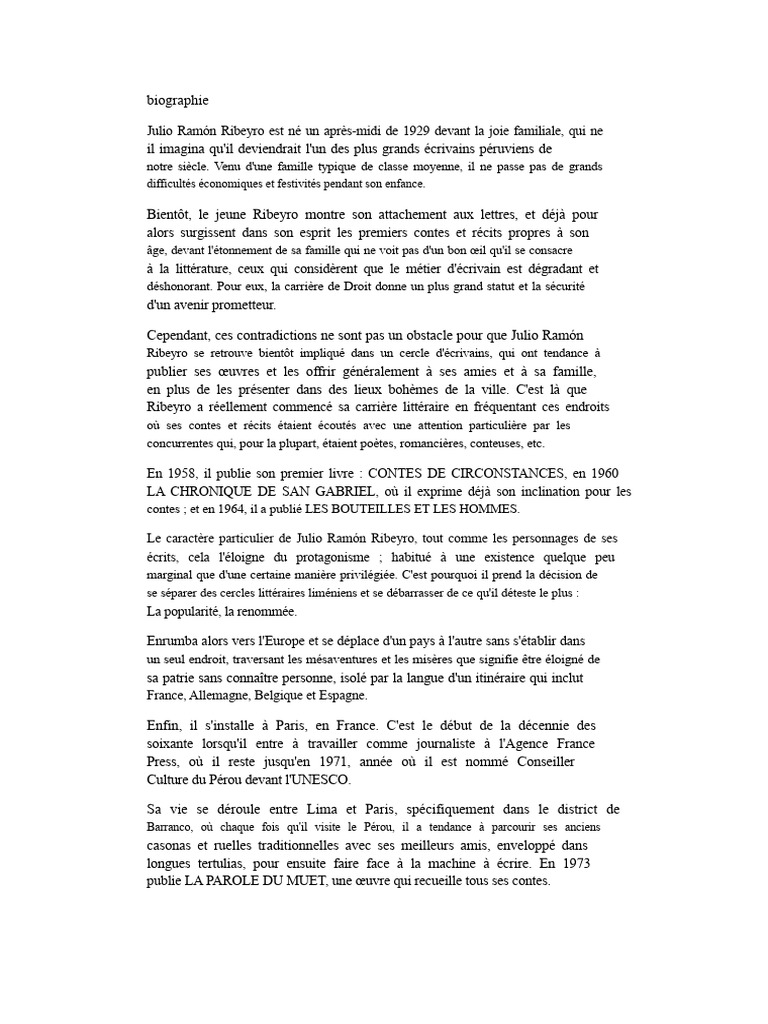 Biographie de Julio Ramón Ribeyro | PDF