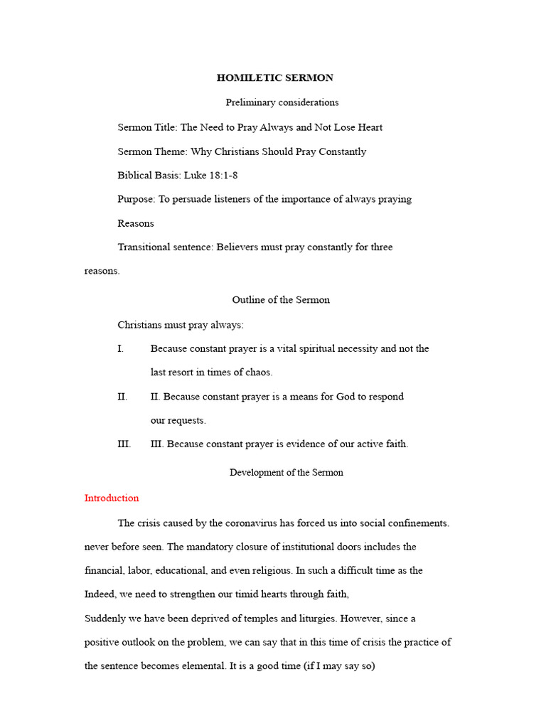 HOMILETIC SERMON | PDF | Prayer | Jesus