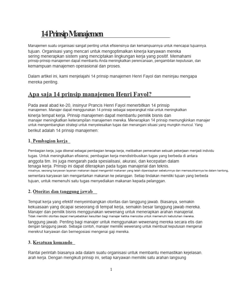 Tugas 14 Prinsip Manajemen | PDF