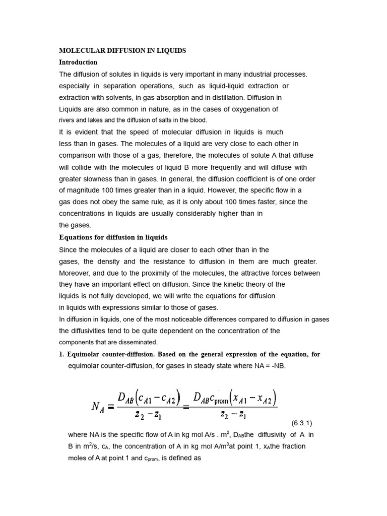Molecular Diffusion in Liquids!! | PDF | Diffusion | Gases