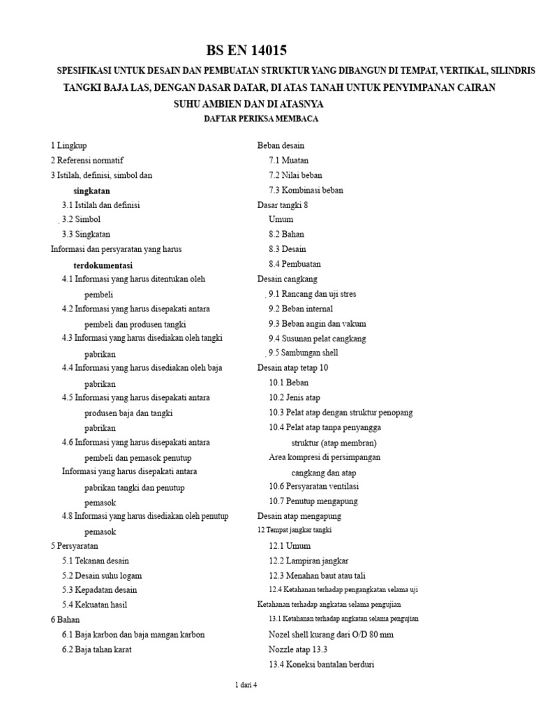 Daftar Periksa Pembacaan EN 14015 | PDF