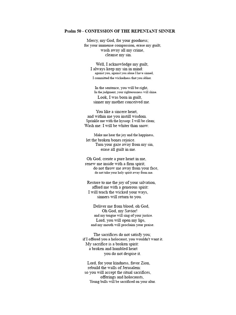 Psalm 50 - Prayer of The Repentant Sinner | PDF